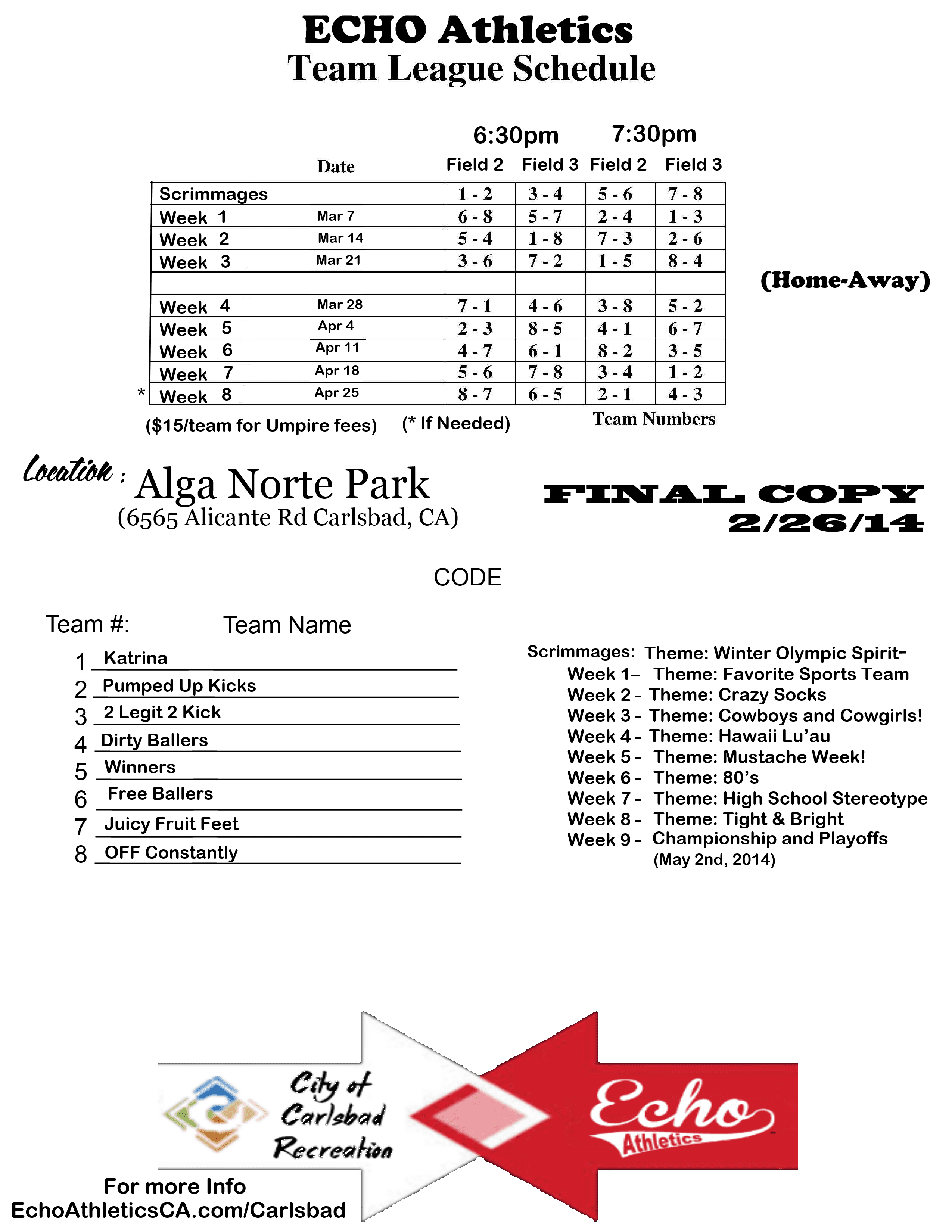 FINAL 8 Team League Schedule – Echo Athletics