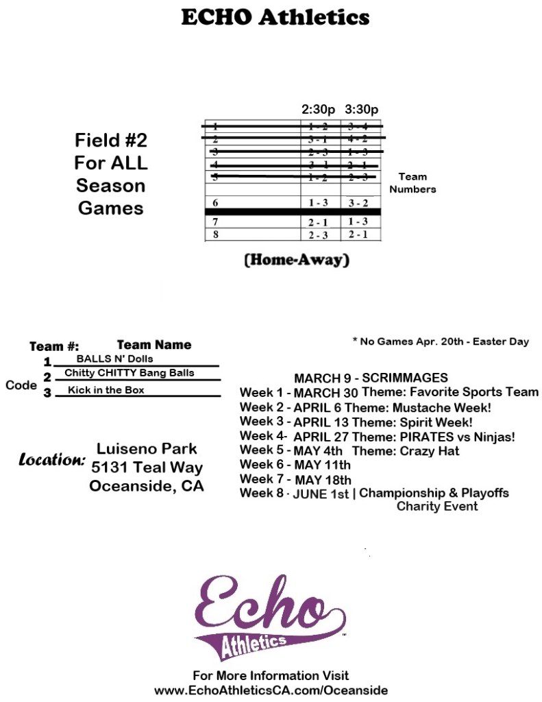 3 Team League Schedule ECHO – Echo Athletics
