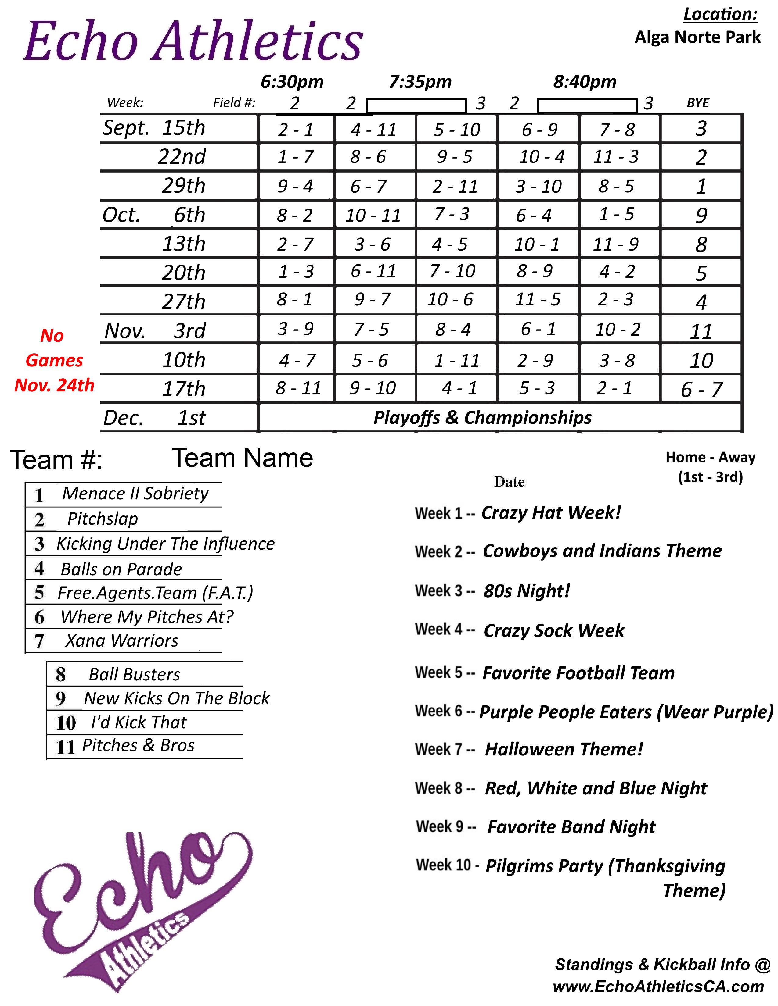11 Team Schedule – Echo Athletics