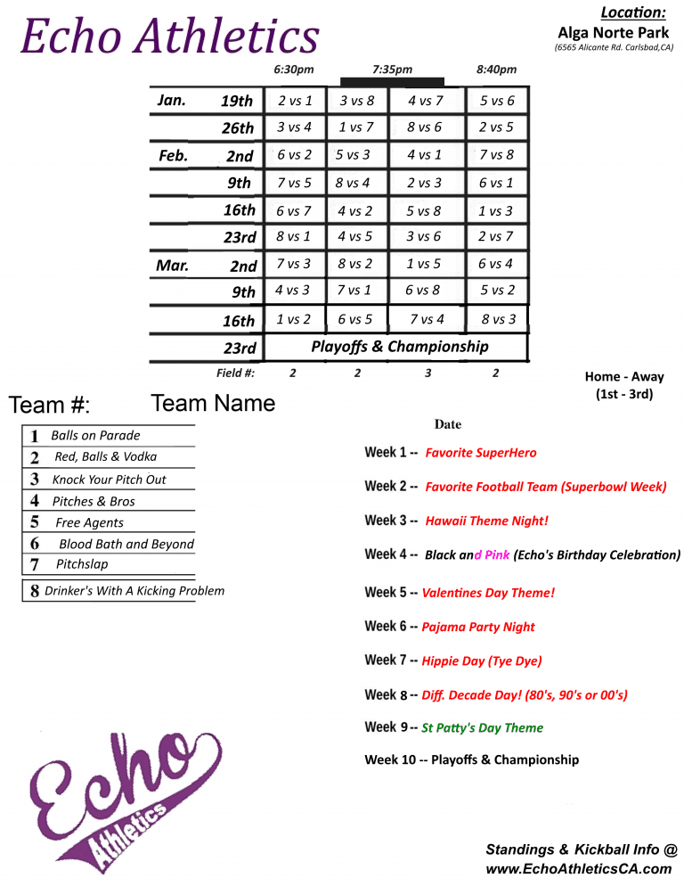 Final 8 Team Schedule – Echo Athletics